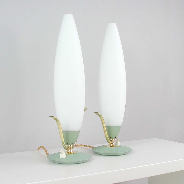 Midcentury Italian Sputnik Mint and Satinated Glass Table Lamps, 1950s ...