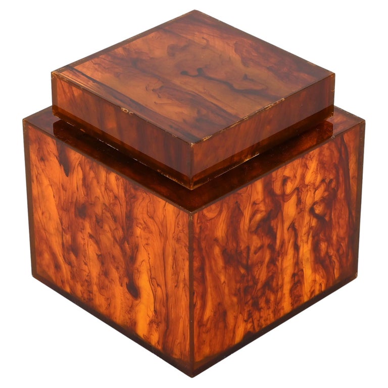 Midcentury Italian Square Lucite Ice Bucket with Tortoise Shell Effect ...