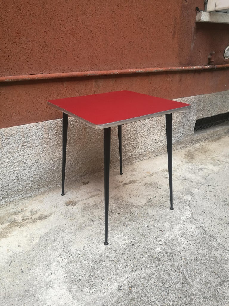 Midcentury Italian Squared Red Formica Ad Metal Table from 1960s at 1stDibs
