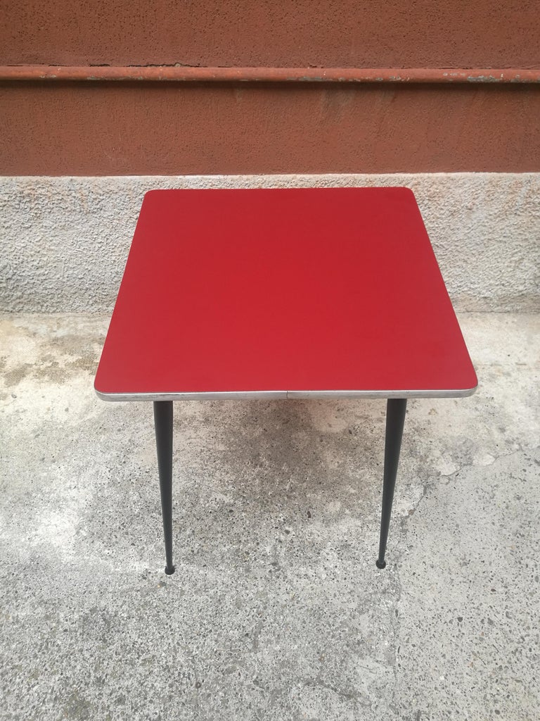 Midcentury Italian Squared Red Formica Ad Metal Table from 1960s at 1stDibs