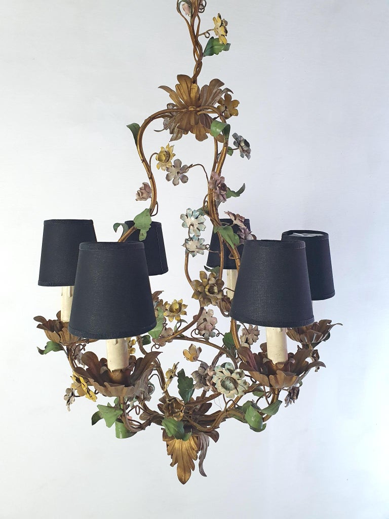 Midcentury Italian Tole Chandelier For Sale at 1stDibs