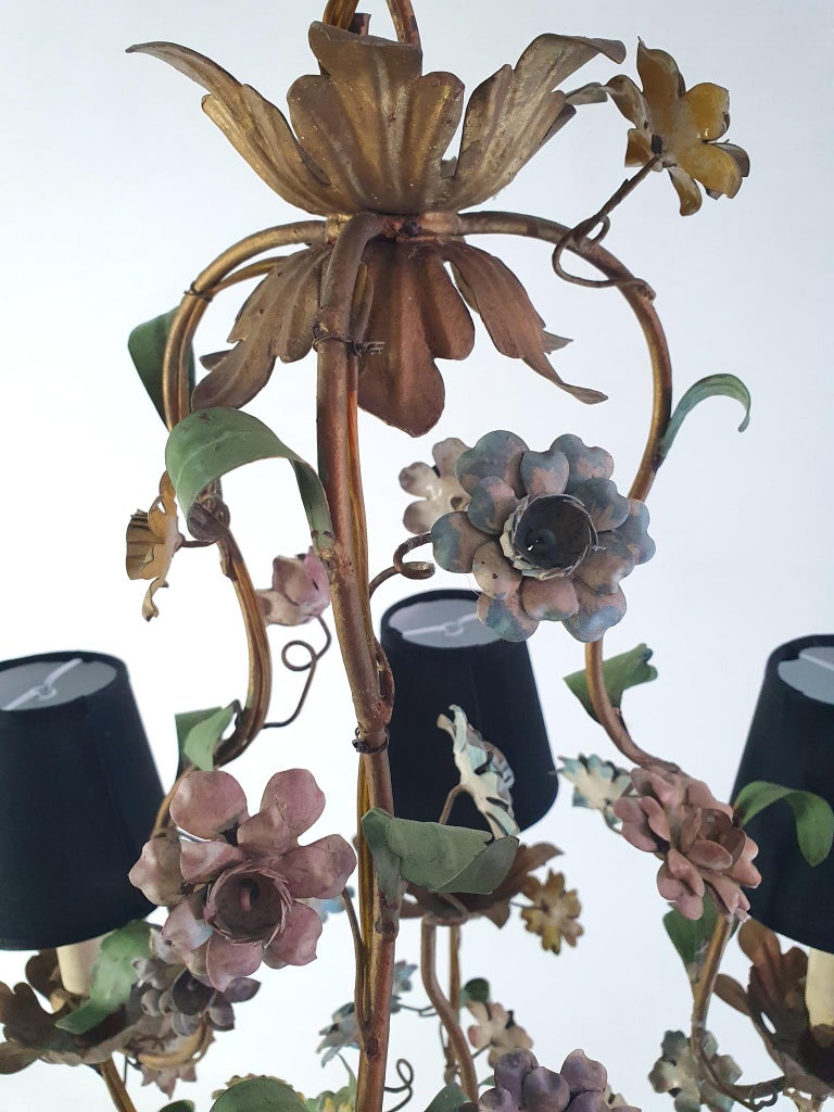 Midcentury Italian Tole Chandelier For Sale at 1stDibs