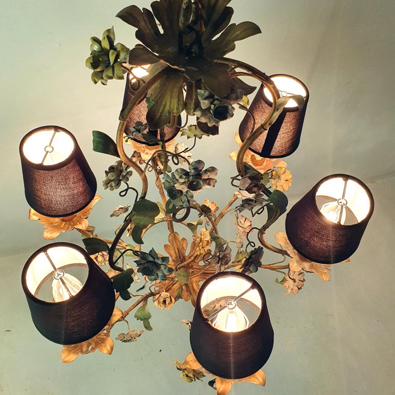 Midcentury Italian Tole Chandelier For Sale at 1stDibs