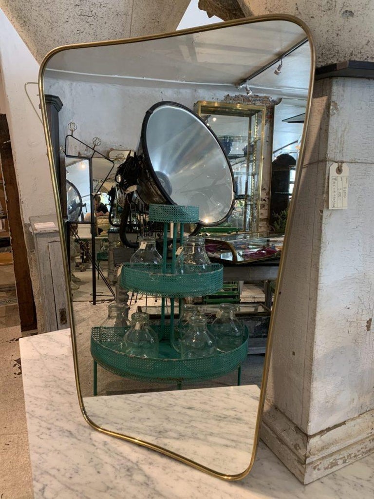 MidCentury Italian Trapezoid Brass Mirror For Sale at 1stDibs