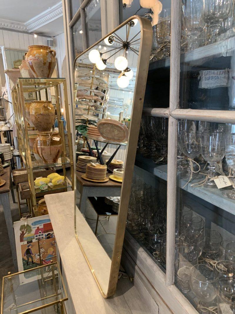 Midcentury Italian Trapezoid Brass Mirror For Sale at 1stDibs