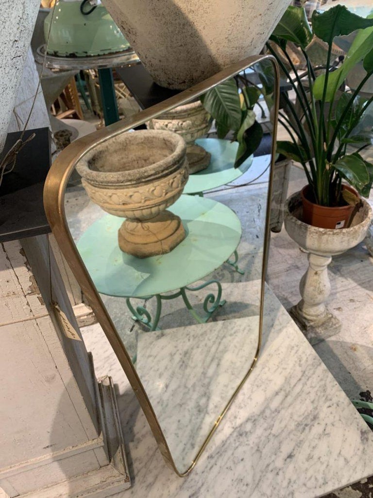 MidCentury Italian Trapezoid Brass Mirror For Sale at 1stDibs