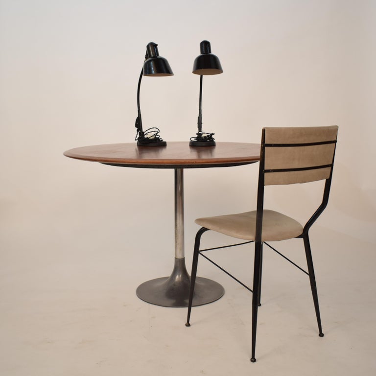 Midcentury Italian Tulip Table with Silver Metal Base and Brown-Red ...