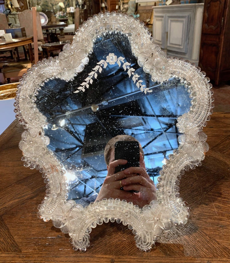 Midcentury Italian Venetian Murano Vanity Table Mirror with Foliage ...