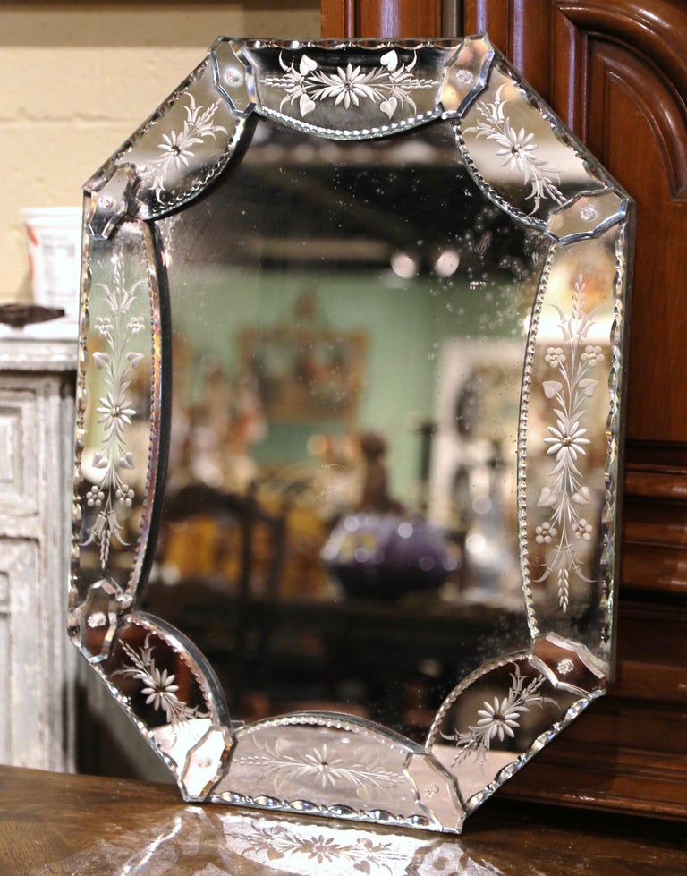Midcentury Italian Venetian Octagonal Beveled Mirror with Painted ...