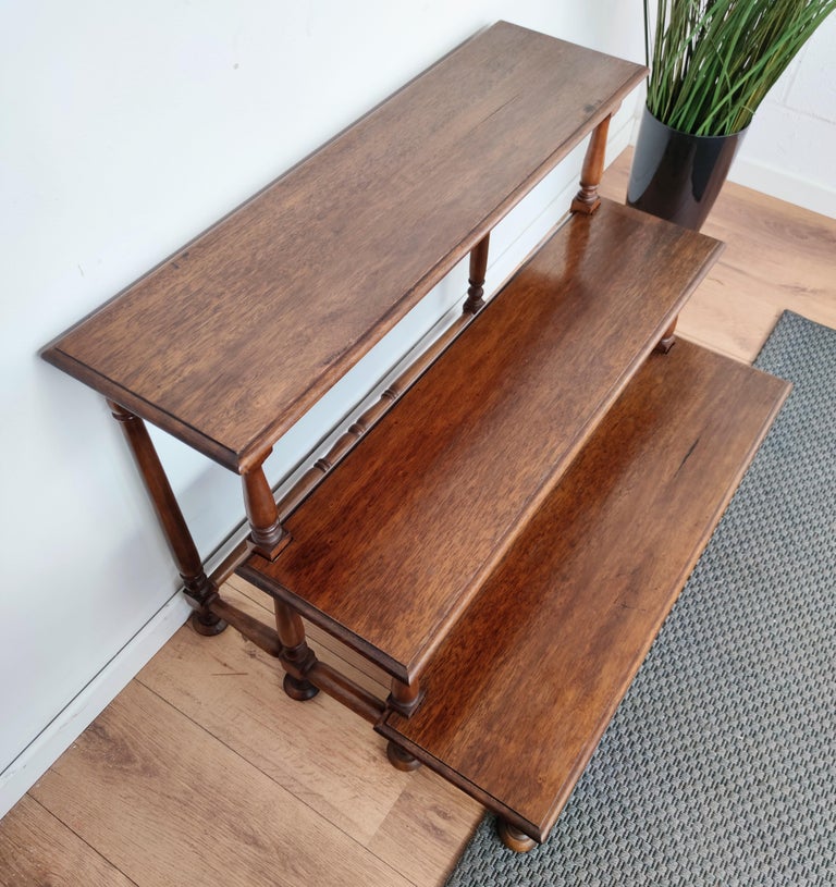 Midcentury Italian Walnut Large Wood 3-Step Library Ladder For Sale at ...