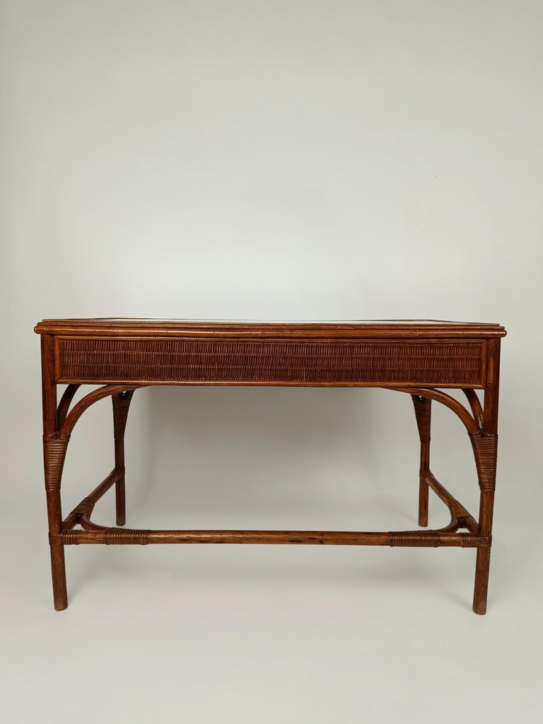 Midcentury Italian Writing Desk with Drawers and Chair, in Bamboo Cane ...