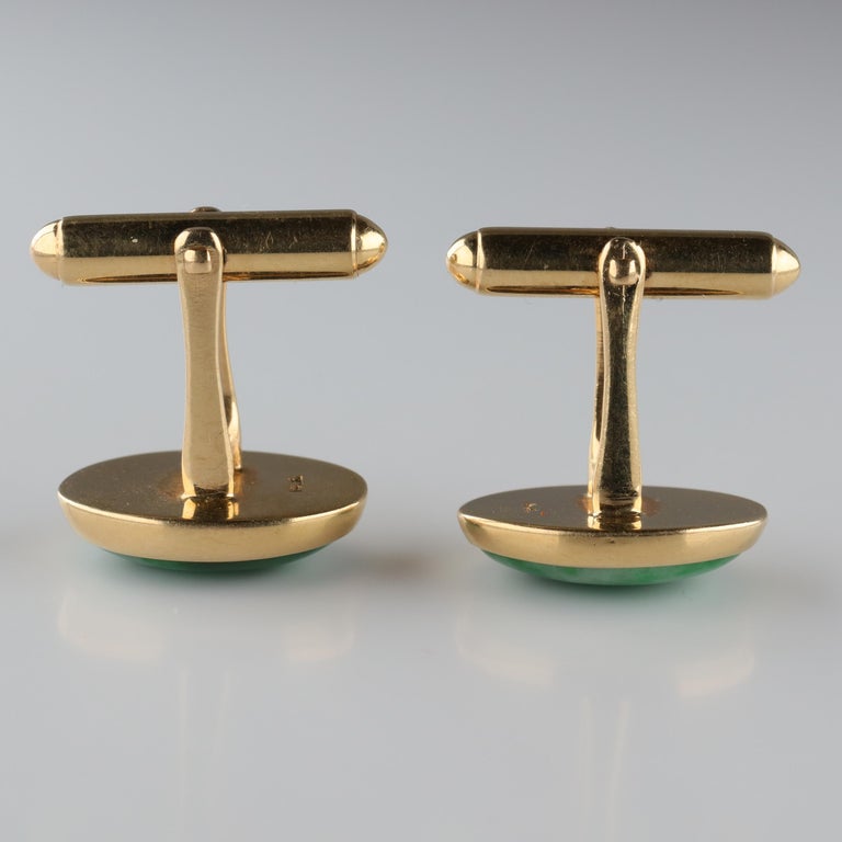Midcentury Jadeite Jade and Gold Cufflinks at 1stDibs