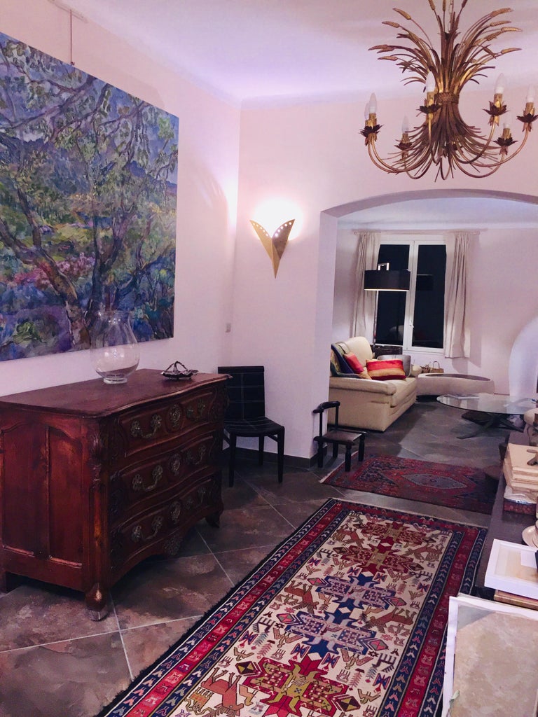 Midcentury Jansen Style French Golden Sheet Chandelier Eight Lights For ...