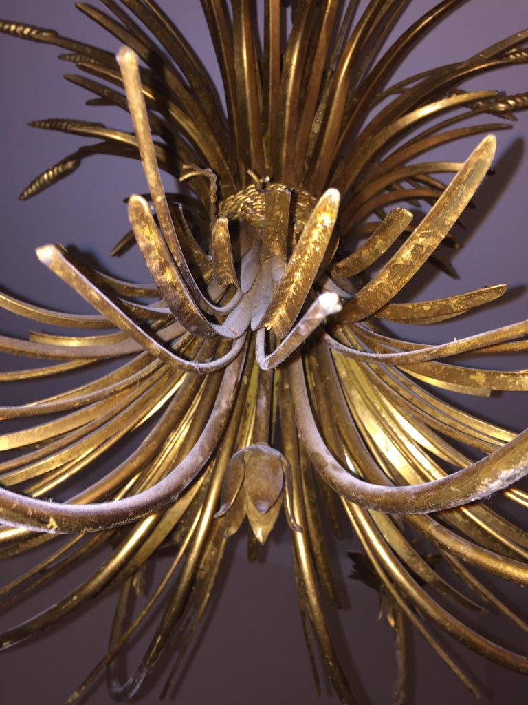 Midcentury Jansen Style French Golden Sheet Chandelier Eight Lights For ...