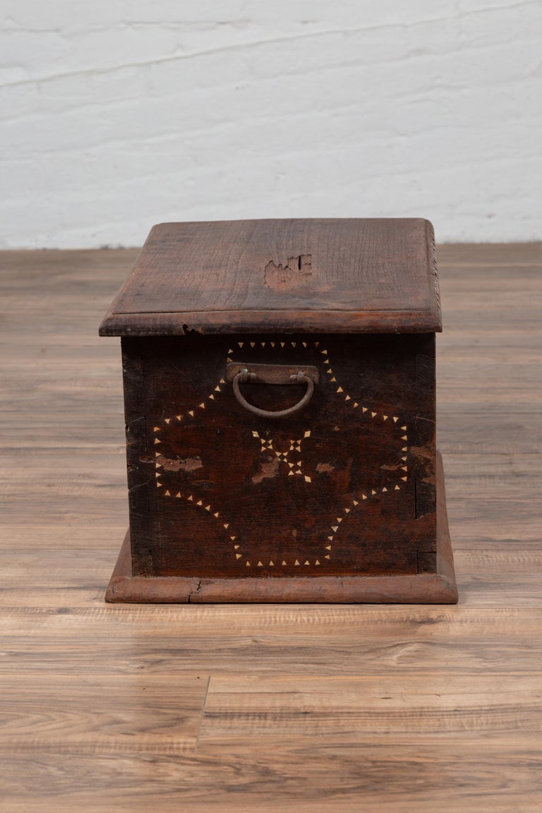 Midcentury Javanese Vintage Wooden Trunk with Mother of Pearl Geometric ...