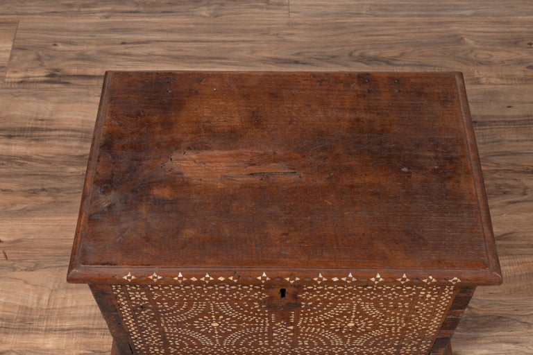 Midcentury Javanese Vintage Wooden Trunk with Mother of Pearl Geometric ...