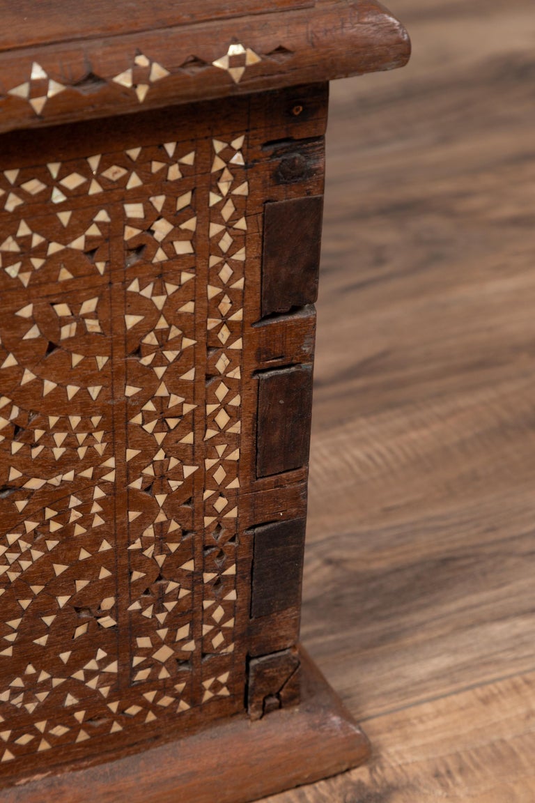 Midcentury Javanese Vintage Wooden Trunk with Mother of Pearl Geometric ...