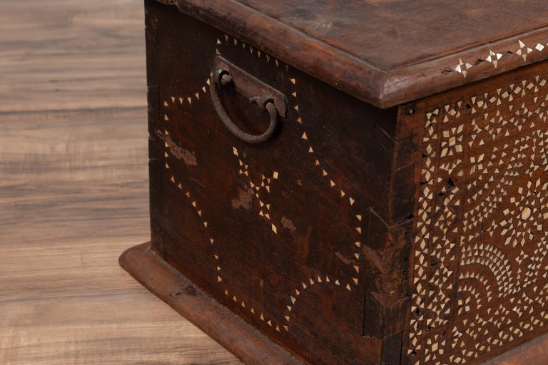 Midcentury Javanese Vintage Wooden Trunk with Mother of Pearl Geometric ...