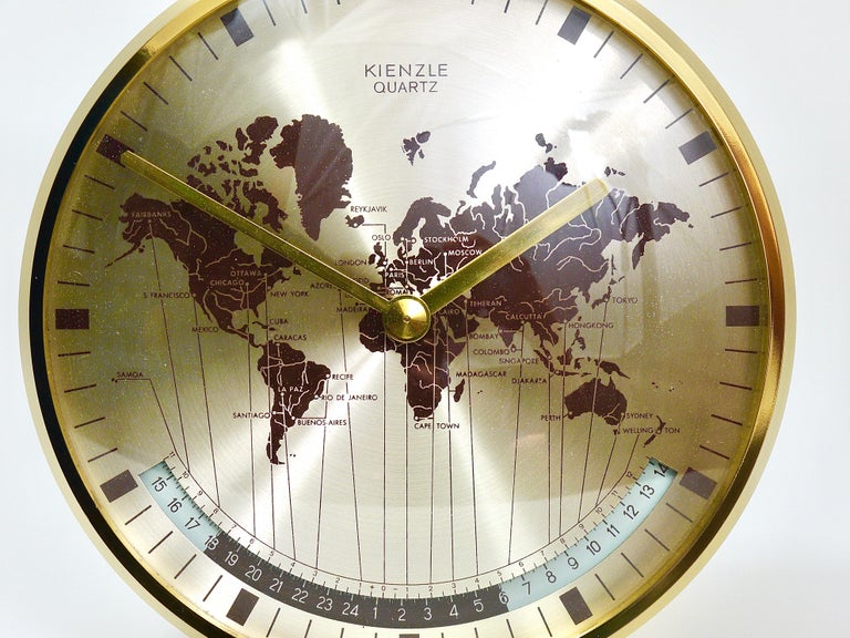 Midcentury Kienzle GMT World Time Zone Brass Table Clock, Germany ...