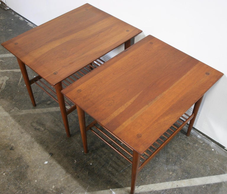 Midcentury Kipp Stewart Walnut Nightstands Side End Tables Dowel Lower ...