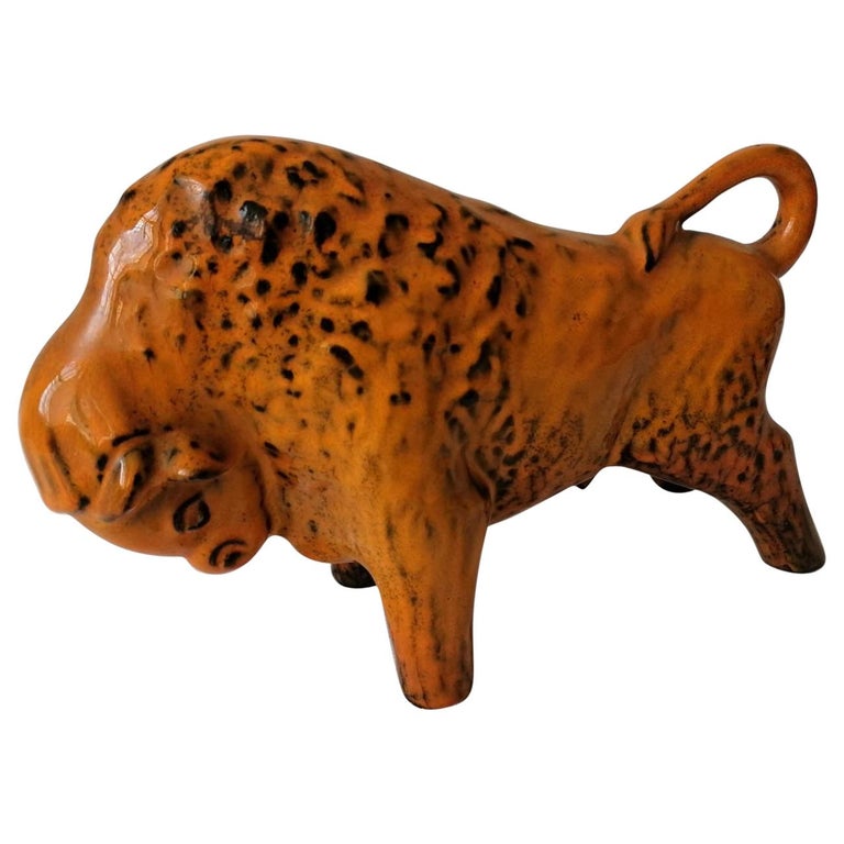 Midcentury Large Ceramic Bull Sculpture For Sale at 1stDibs
