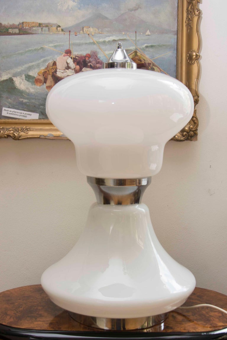 Midcentury Large Italian Milky Glass Table Lamp, 1960s For Sale at 1stDibs