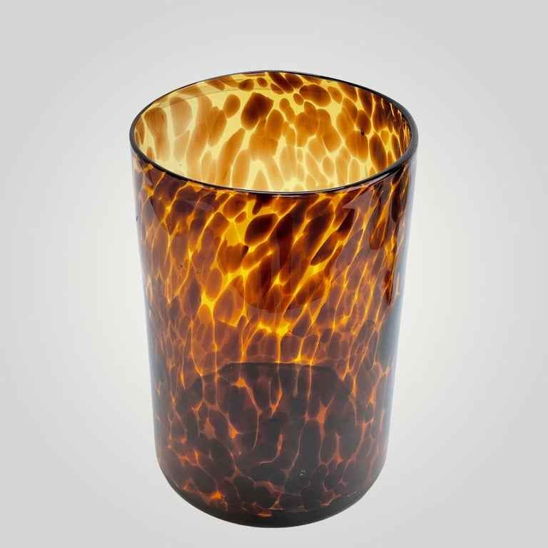 Midcentury Large Italian Orange and Brown Leopard Glass Artistic Vase ...