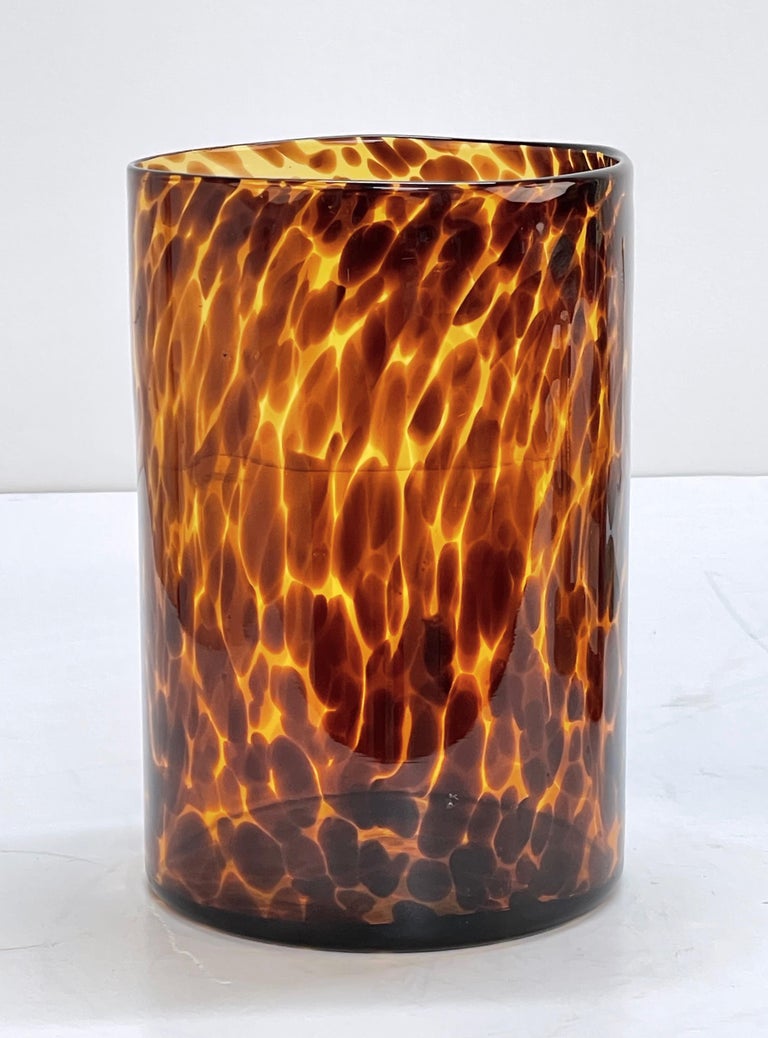 Midcentury Large Italian Orange and Brown Leopard Glass Artistic Vase ...