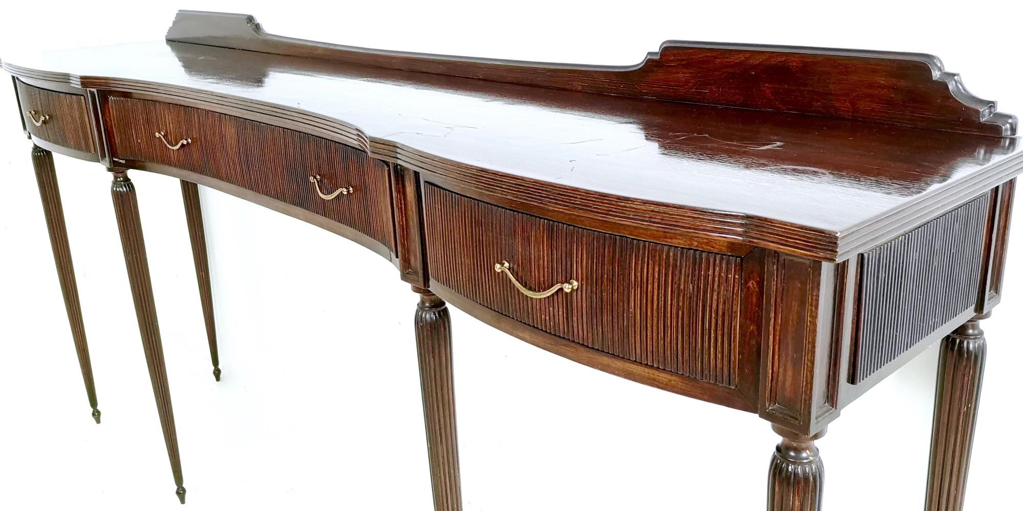 Vintage Large Wooden Console Table with Brass Handles with Four Drawers ...