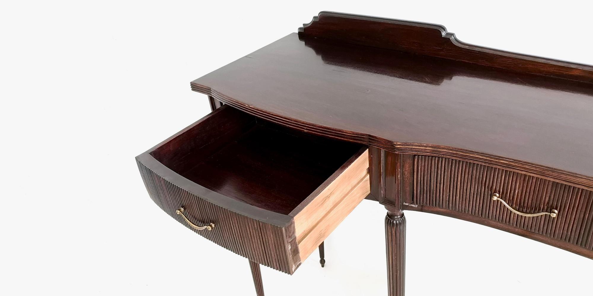 Vintage Large Wooden Console Table with Brass Handles with Four Drawers ...