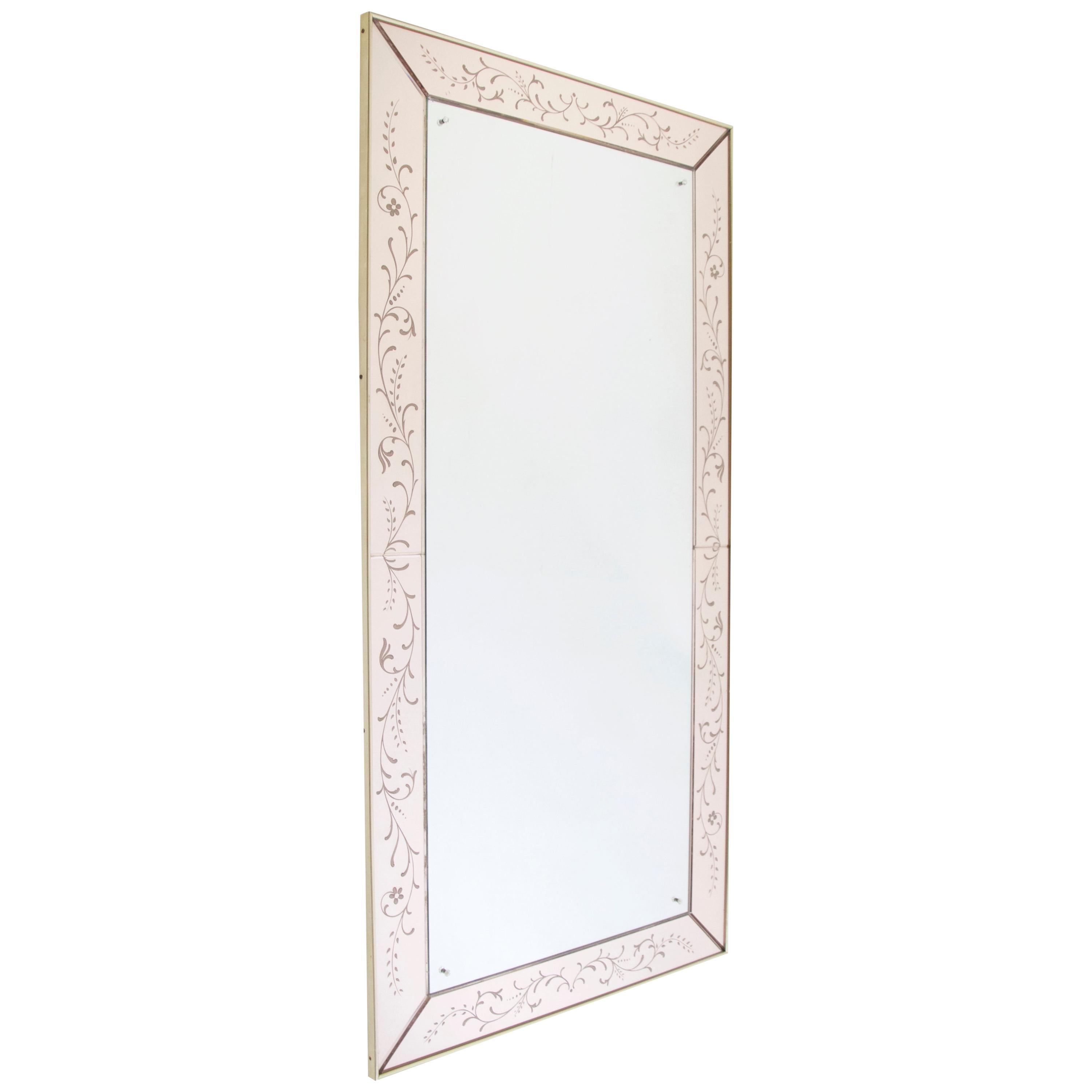 Midcentury Large Pink Etched Mirror, Italy at 1stDibs