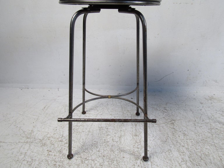 Midcentury Leather and Iron Bar Stool For Sale at 1stDibs