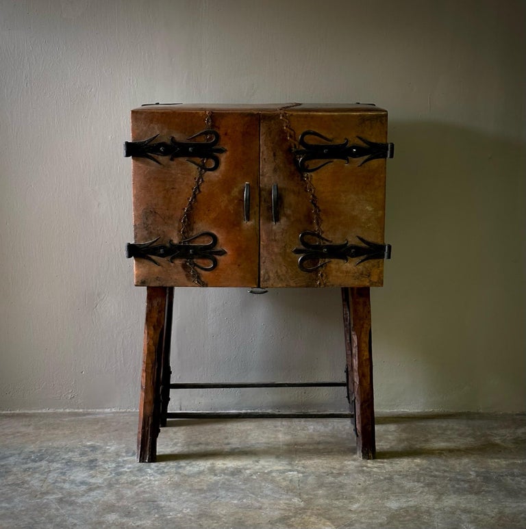 Midcentury Leather Bar Cabinet For Sale at 1stDibs