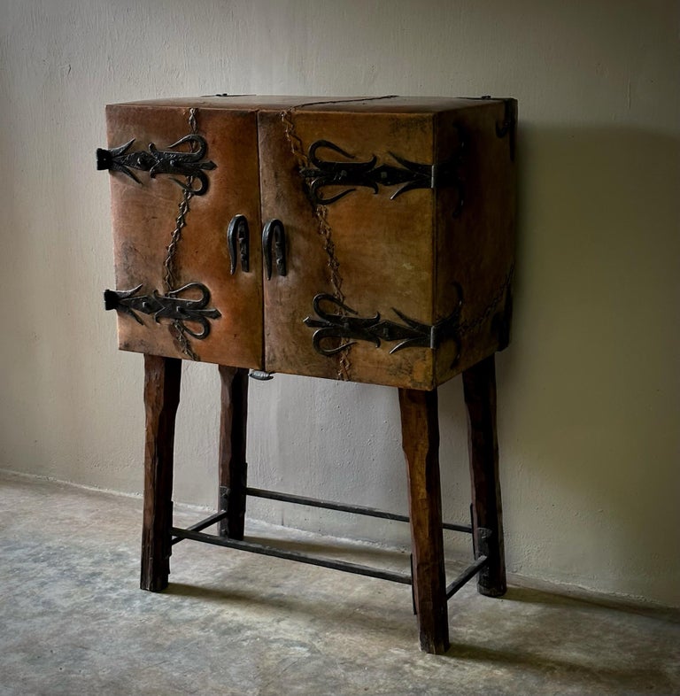 Midcentury Leather Bar Cabinet For Sale at 1stDibs