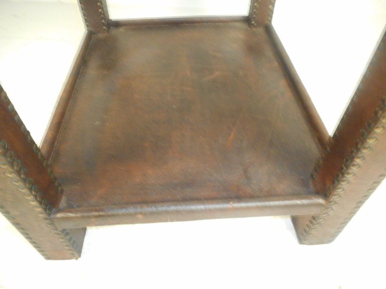 Midcentury Leather Studded End Table For Sale at 1stDibs