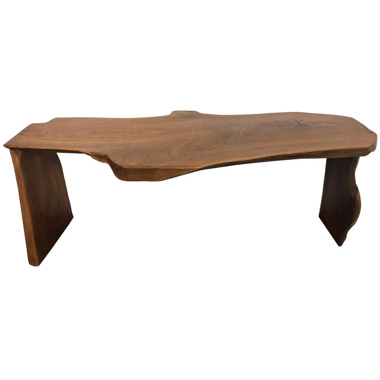 Midcentury Live Edge Walnut Slab Console Table at 1stDibs