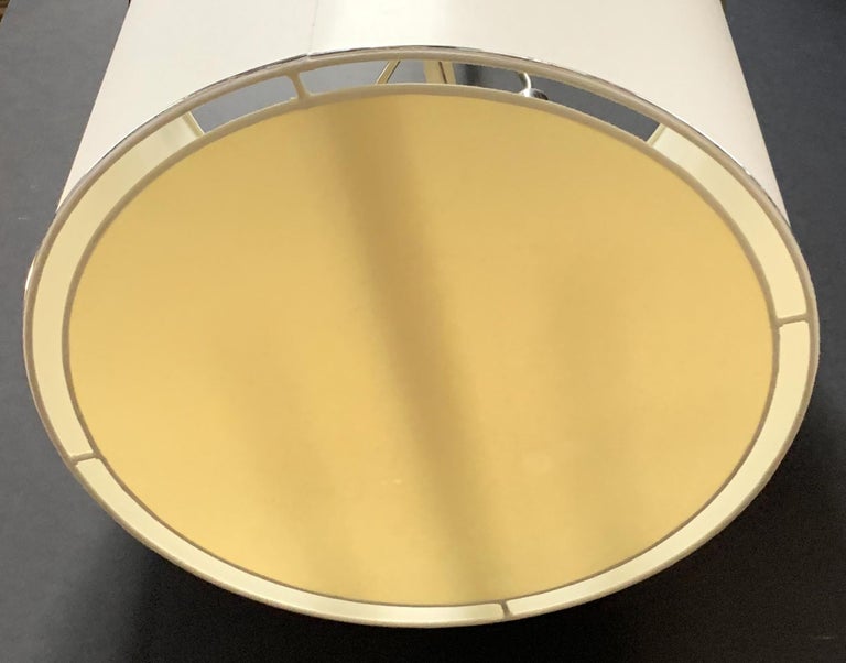 Midcentury Lorin Marsh Polished Nickel Parchment Drum Chandelier Light ...