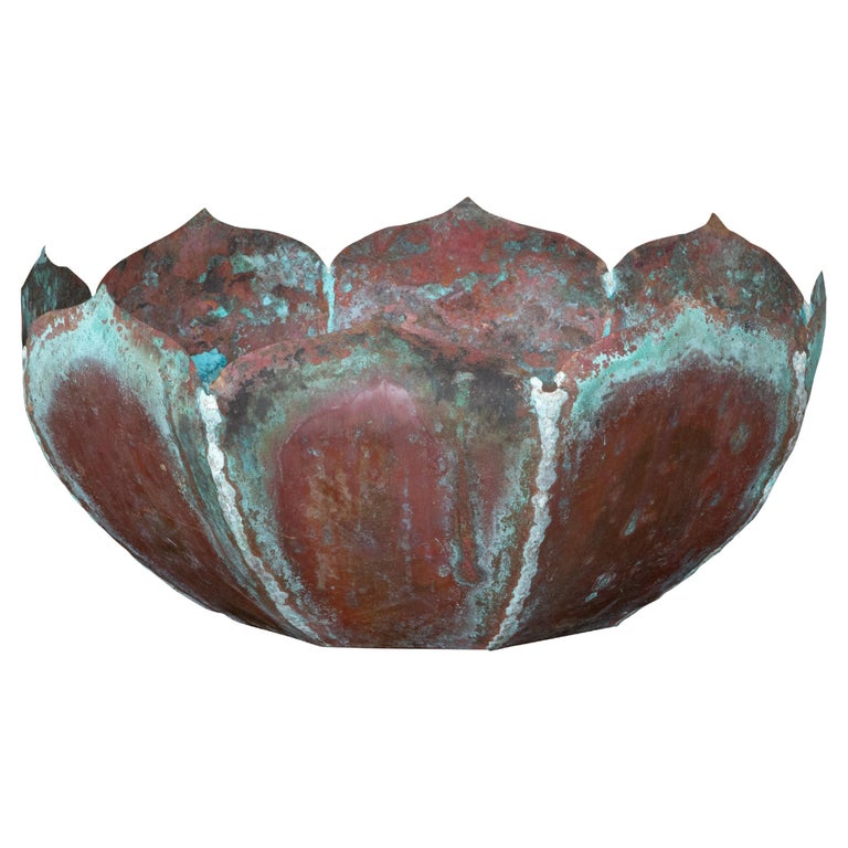 Midcentury Lotus Flower Shaped Decorative Copper Bowl with Verdigris ...