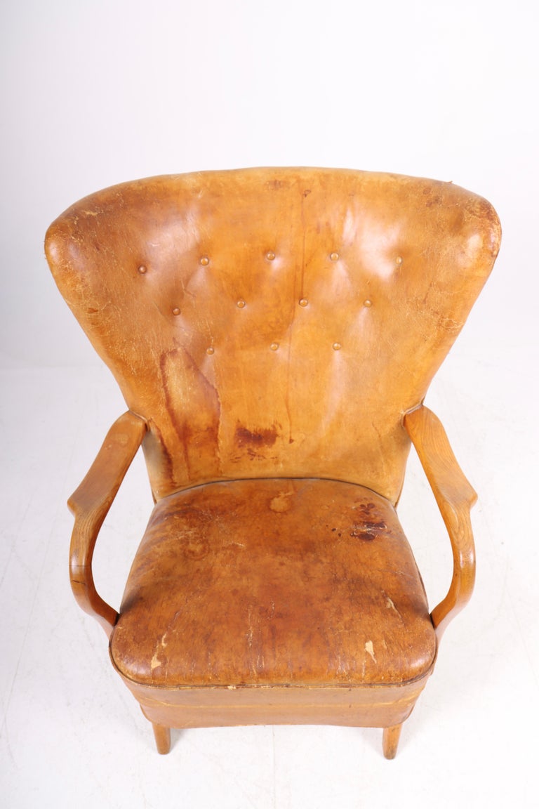 Midcentury Lounge Chair in Patinated Leather Designed by Alfred ...