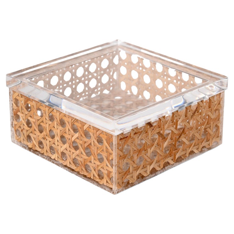 Mid-Century Lucite and Vienna Straw Wicker Italian Box 1970s Christian ...