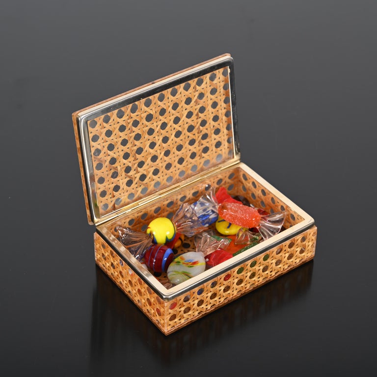 Midcentury Lucite, Brass and Vienna Straw Box, Christian Dior Style ...