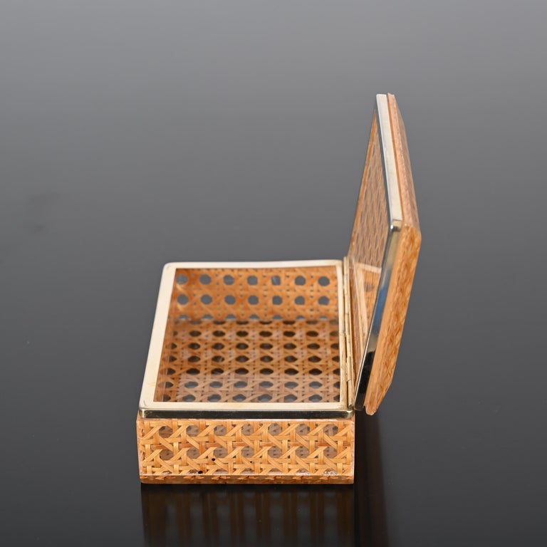 Midcentury Lucite, Brass and Vienna Straw Box, Christian Dior Style ...