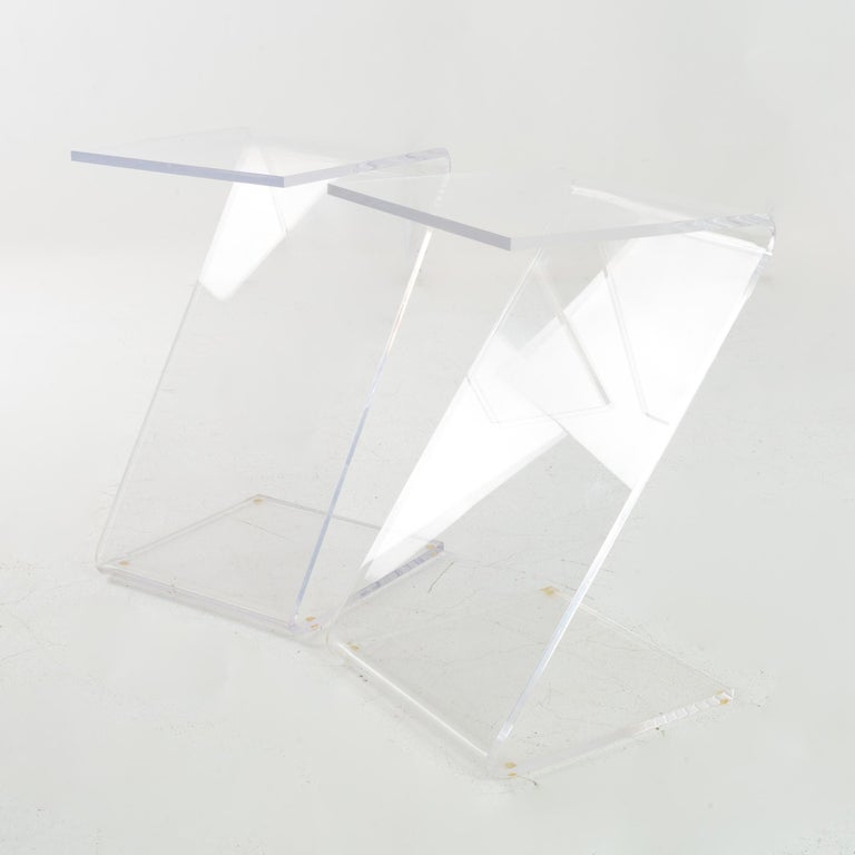 Midcentury Lucite Z Shaped Side End Tables, Matching Pair at 1stDibs
