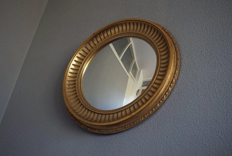 Midcentury Made Round and Gilt Convex or Butler Mirror by Compagnie Des ...