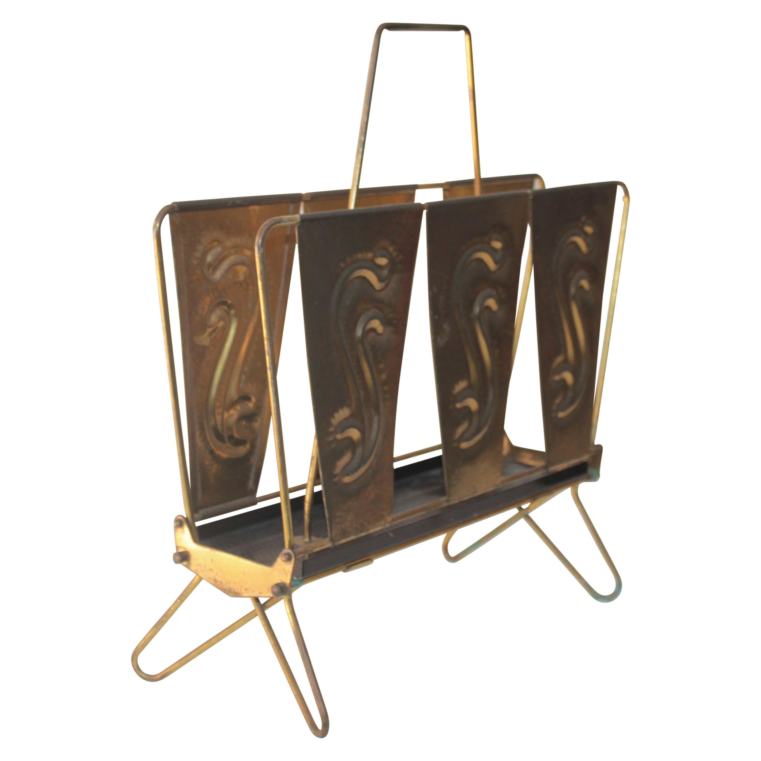 Midcentury French Brass Swan Magazine Rack at 1stDibs