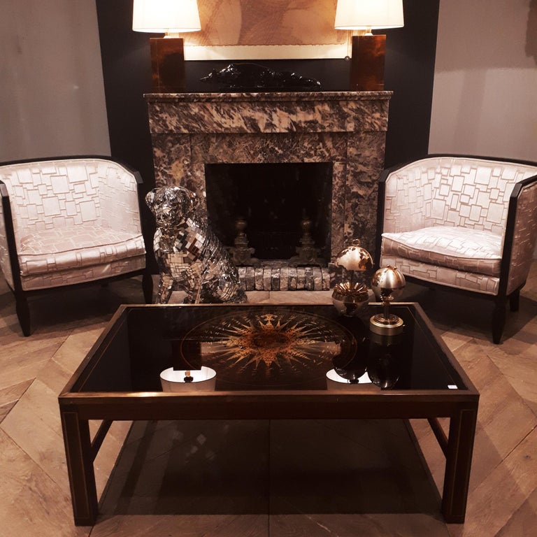 Midcentury Maison Jansen Mahogany and Églomisé Black Glass Compass ...