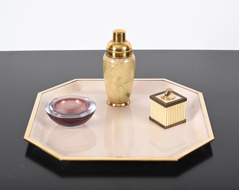 Midcentury Marble Effect Lucite and Brass Octagonal Serving Tray, Italy ...