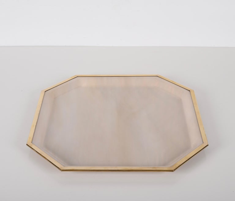 Midcentury Marble Effect Lucite and Brass Octagonal Serving Tray, Italy ...
