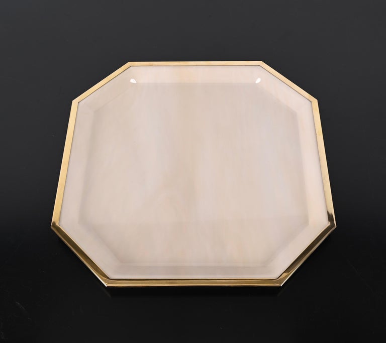 Midcentury Marble Effect Lucite and Brass Octagonal Serving Tray, Italy ...