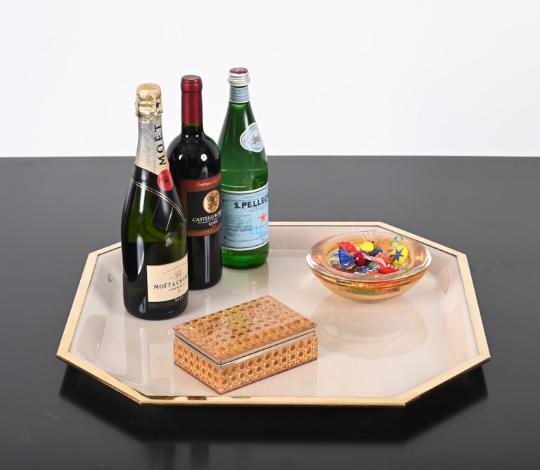 Midcentury Marble Effect Lucite and Brass Octagonal Serving Tray, Italy ...